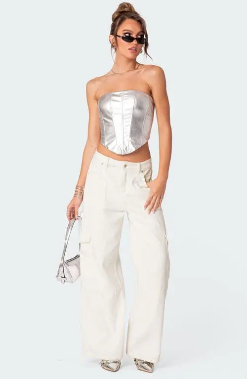 EDIKTED Mabel Metallic Faux Leather Corset Top