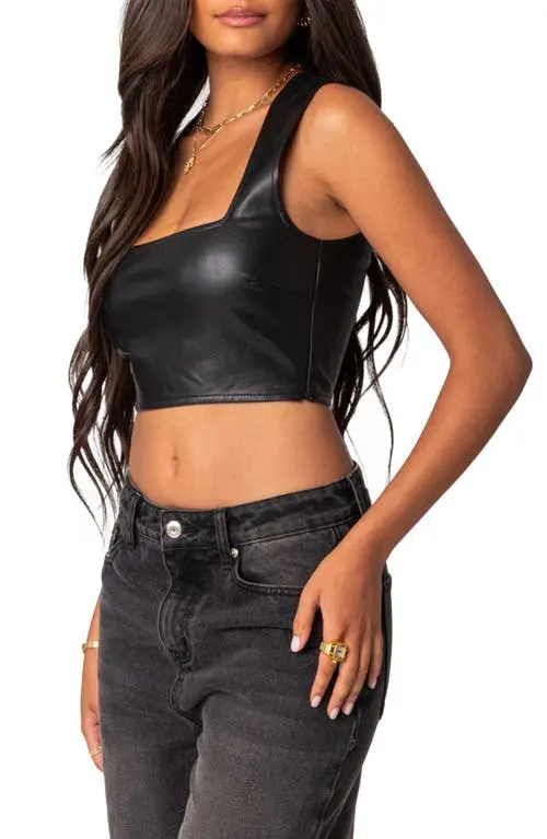 EDIKTED Faux Leather Crop Top