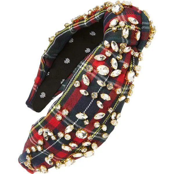 Lele Soughdoughi Plaid Embellished New O/S Lele Sadoughi Caramel Tartan Plaid Crystal-Embellished  main image 4