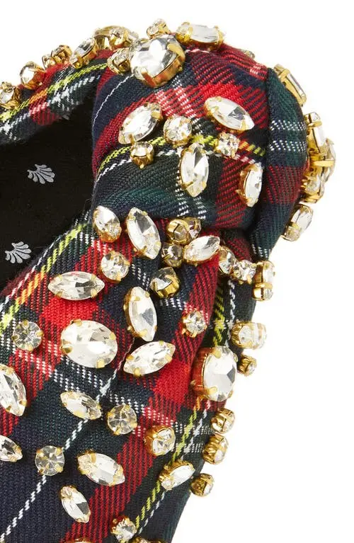 Lele Sadoughi Plaid Embellished Knotted Headband In Midnight  display picture 3