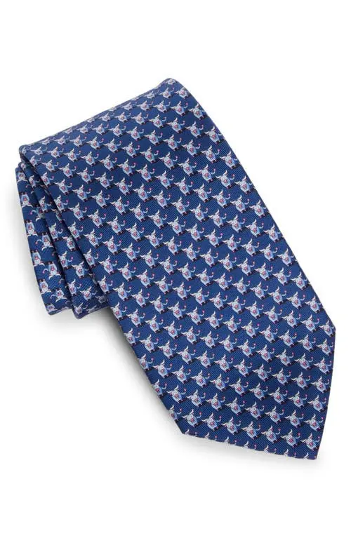 FERRAGAMO Cow Print Silk Neck Tie - Bluette