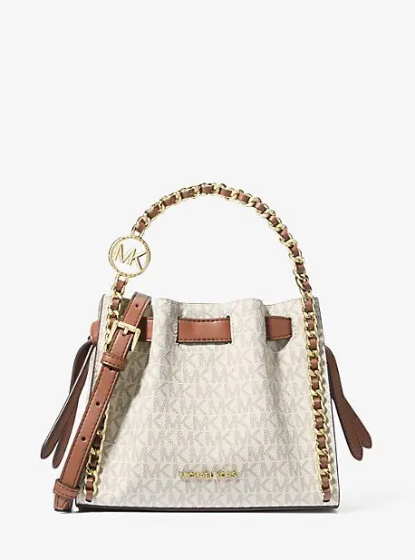 Michael Kors Mina Small Signature Logo Chain Crossbody Bag - Natural