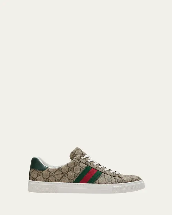 Gucci Ace Monogram Canvas Low-top Sneakers - Beige/ebony