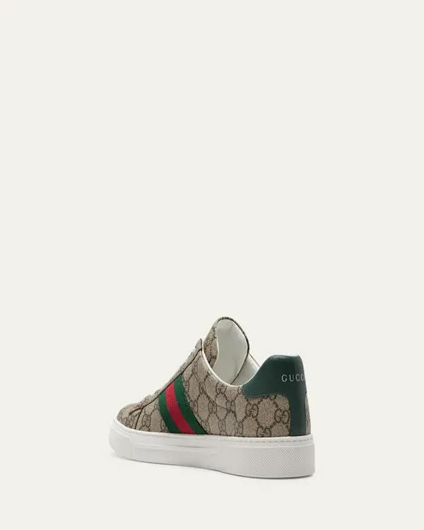 Gucci Ace Monogram Canvas Low-top Sneakers - Beige/ebony