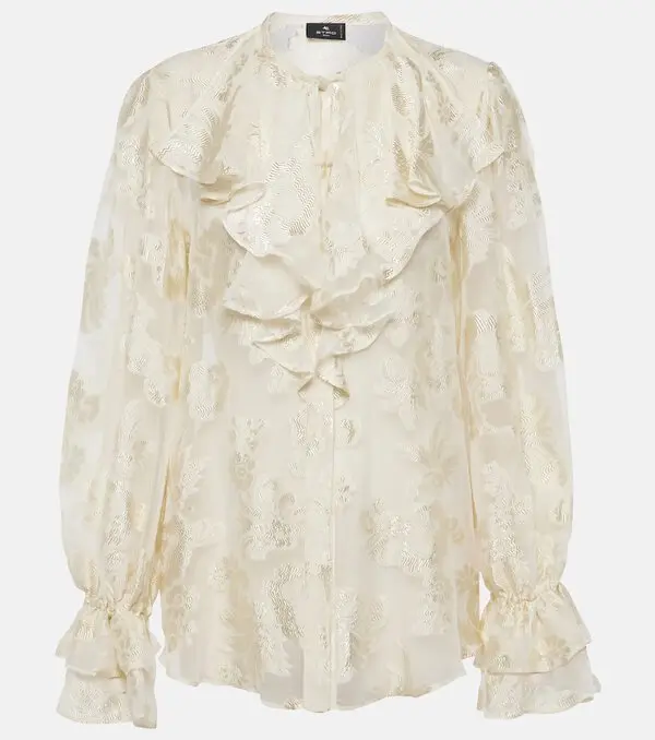 Etro Ruffled Floral Silk-crepon Blouse