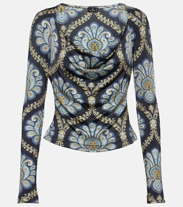 Etro Scoop-neck Paisley Jersey Top - Blue