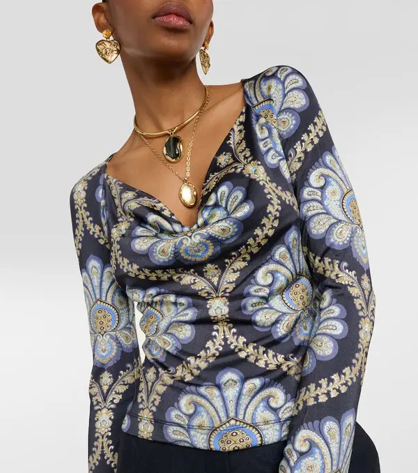 Etro Scoop-neck Paisley Jersey Top