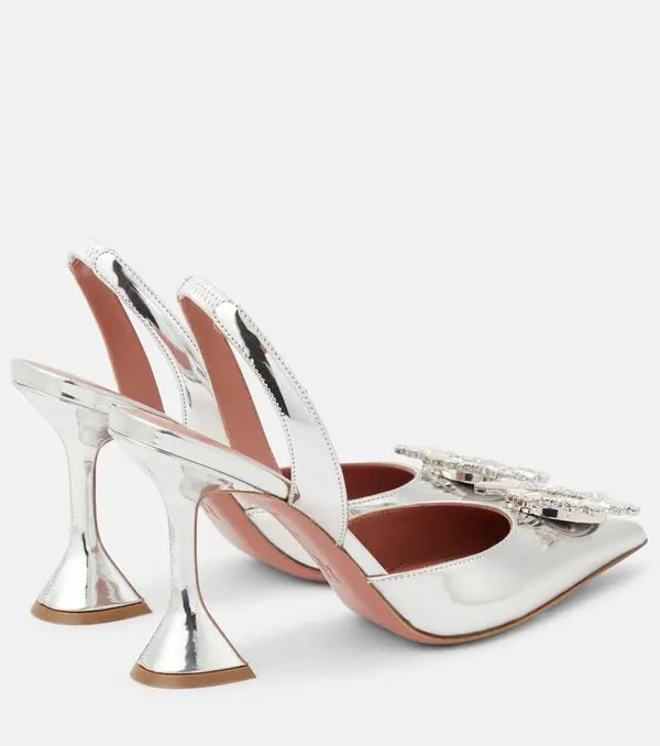 Amina Muaddi Begum Mirrored Leather Slingback Pumps - Silver