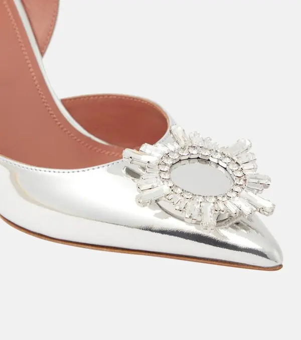Amina Muaddi Begum Mirrored Leather Slingback Pumps - Silver
