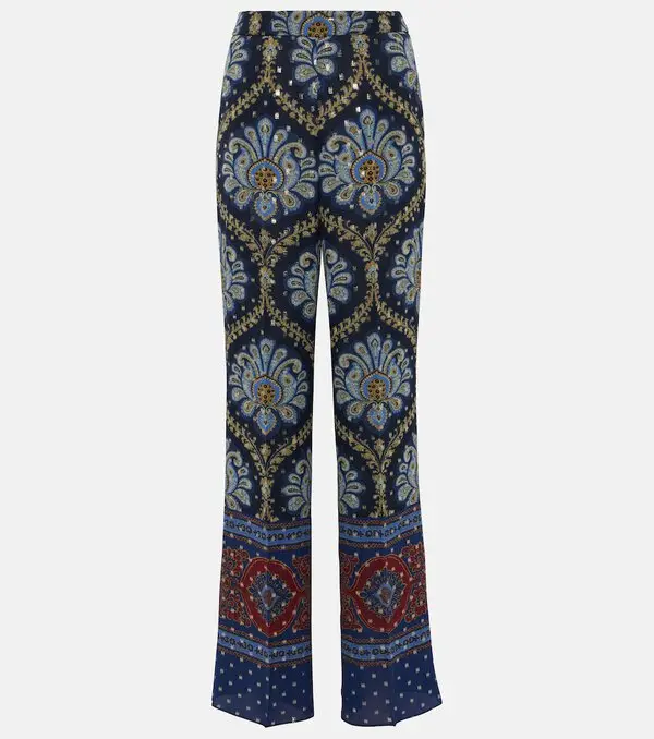 Etro Paisley Silk-blend Wide-leg Pants - Blue