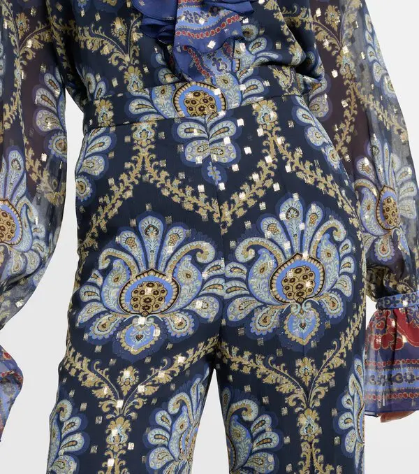 Etro Paisley Silk-blend Wide-leg Pants - Blue