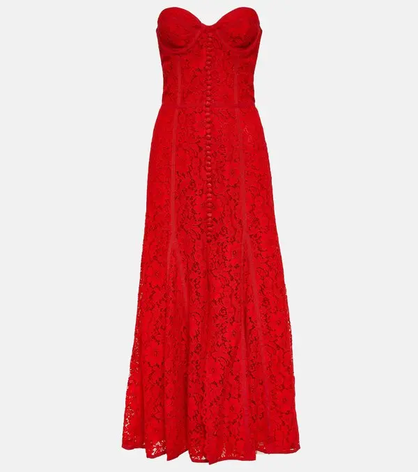 Costarellos Sharie Bustier Lace Midi Dress In Red - 40% Off | Editorialist
