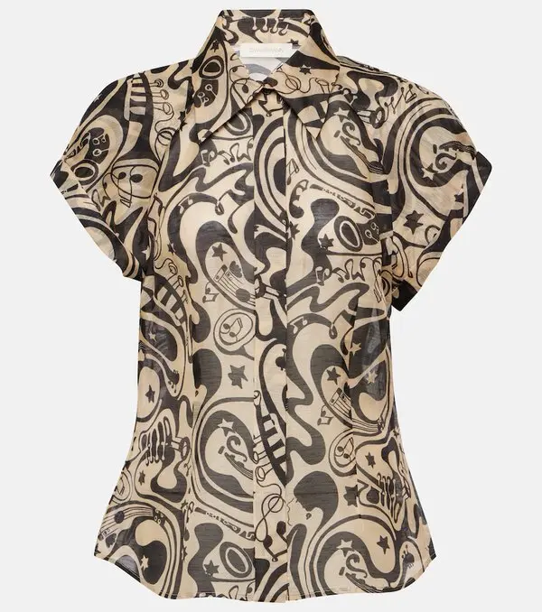 Zimmermann Matchmaker Printed Linen And Silk Blouse