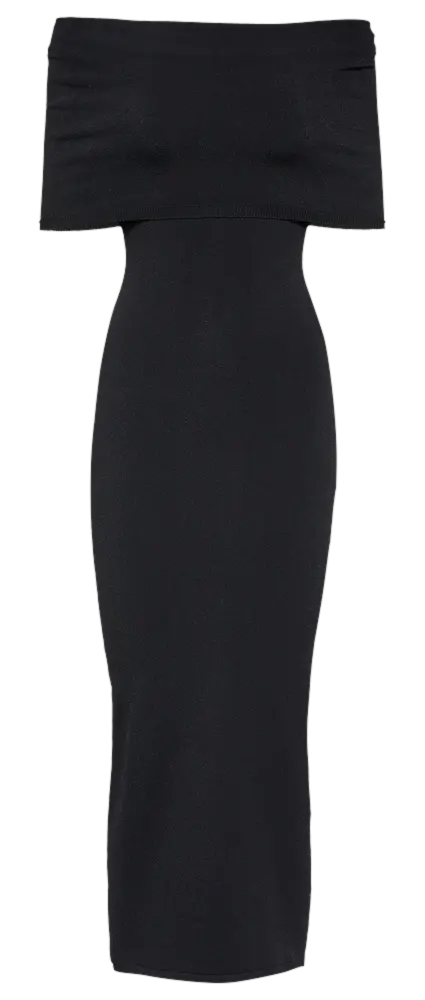 Wardrobe.NYC Off-shoulder Ribbed-knit Midi Dress - Black