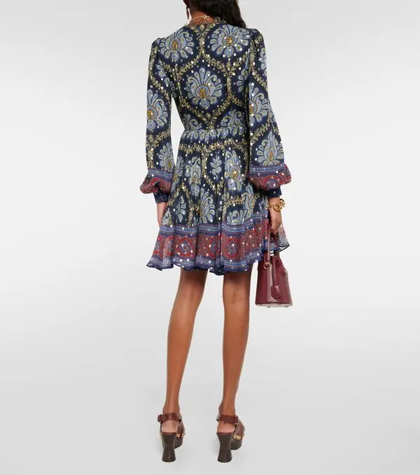 Etro Balloon-sleeve Silk Jacquard Minidress