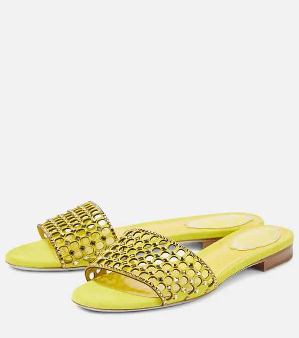 Rene Caovilla Crystal-embellished Suede Slides