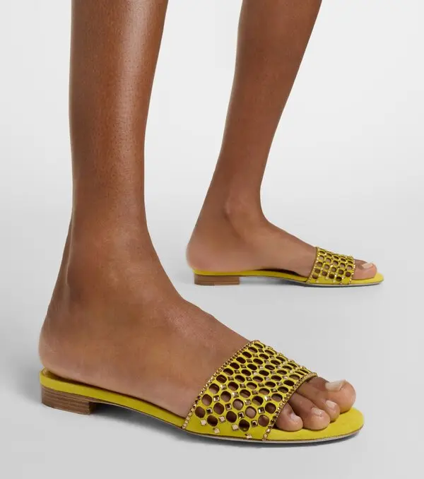 Rene Caovilla Crystal-embellished Suede Slides