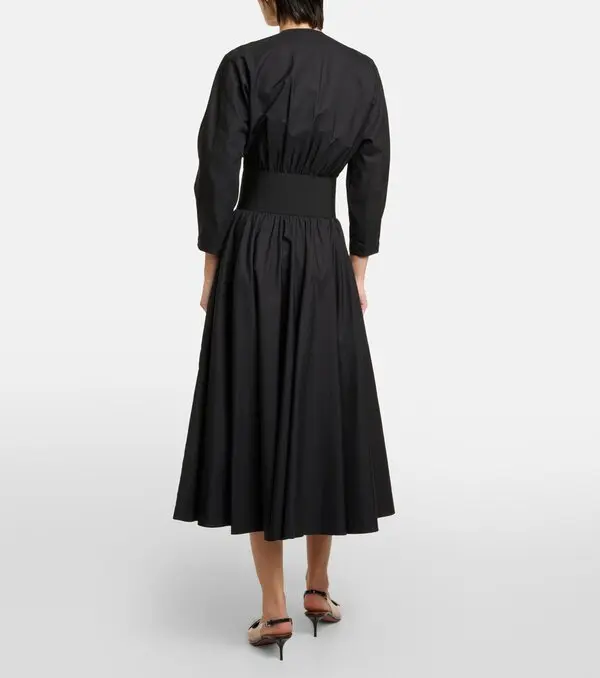 Alaïa Leather-trimmed Cotton Midi Dress - Black