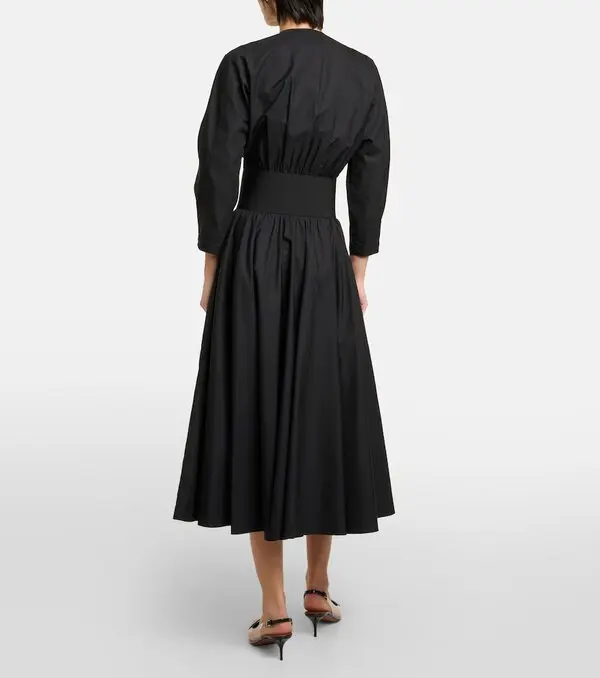 Alaïa Leather-trimmed Cotton Midi Dress - Black