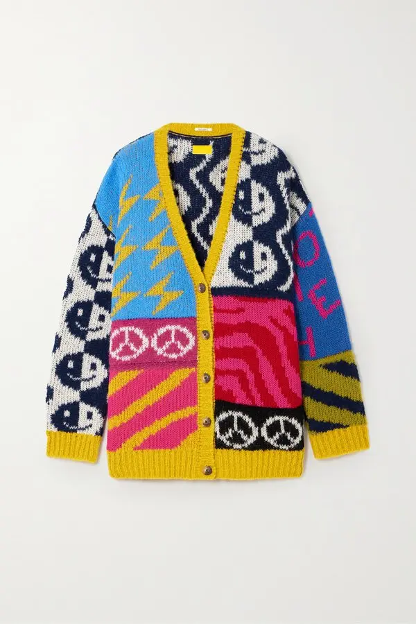 Mother The Long Drop Intarsia Alpaca-Blend Cardigan In Yellow - 40