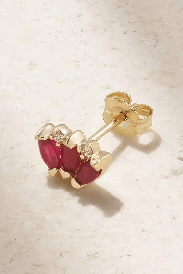 STONE AND STRAND 10-karat Ruby And Diamond Single Earring - Gold
