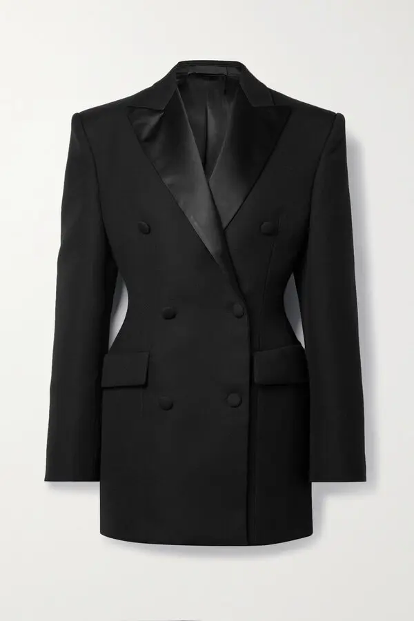 Wardrobe.NYC Silk-satin Trimmed Double-breasted Wool Mini Dress - Black