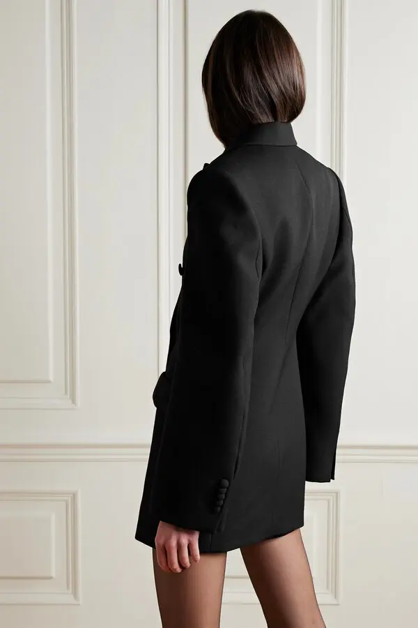 Wardrobe.NYC Silk-satin Trimmed Double-breasted Wool Mini Dress - Black