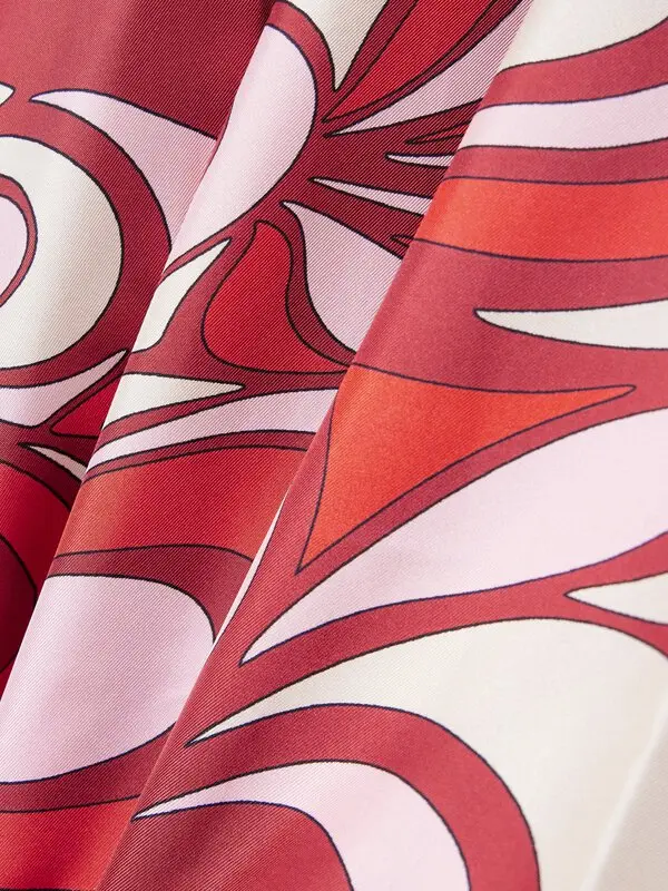 La DoubleJ Swing Feather-trimmed Printed Silk-twill Maxi Dress - Red