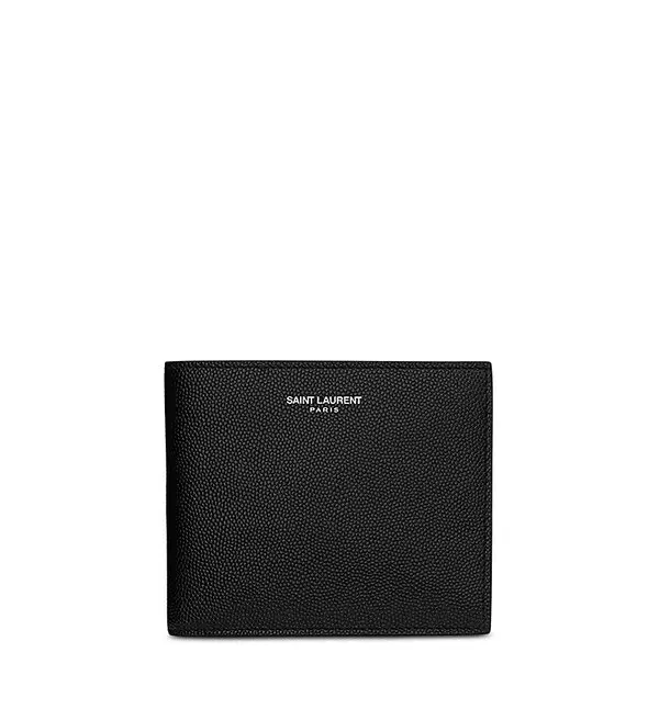 Saint Laurent Paris East/west Wallet In Grain De Poudre Embossed Leather - Black Grain Leather/silver