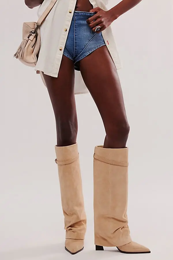 Free People Felicity Suede Foldover Boots - Sand Suede