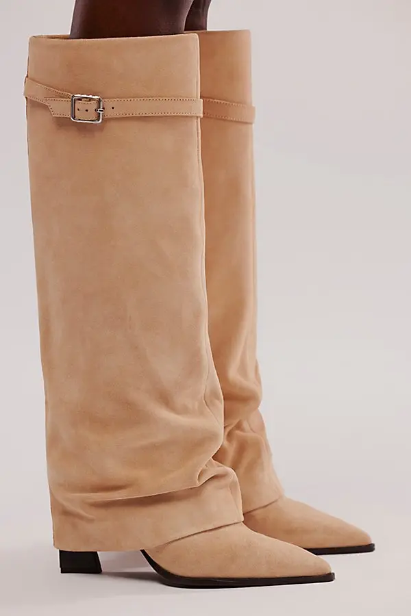 Free People Felicity Suede Foldover Boots - Sand Suede