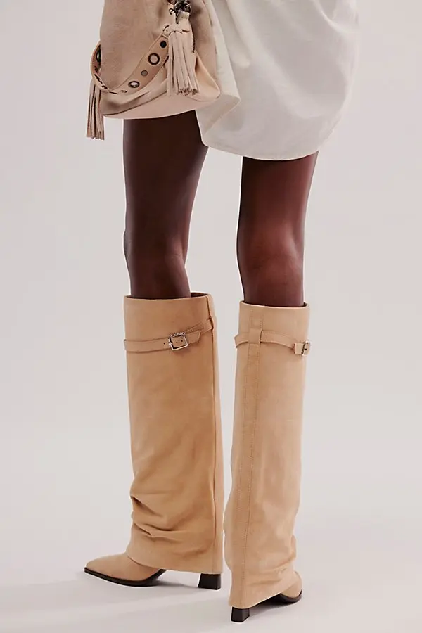 Free People Felicity Suede Foldover Boots - Sand Suede