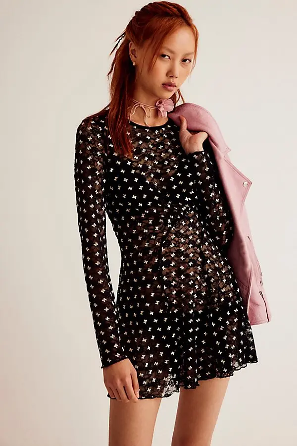 keepsake delight mini dress Free People Sheer Delight Mini Dress - Black Combo