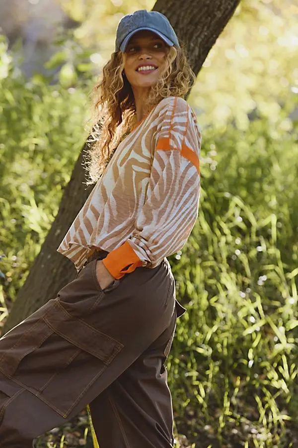 Free People Printed Layer Top - Zebra Sandy Combo