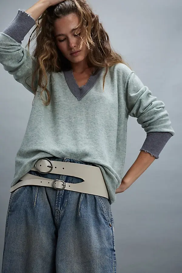 Free People Wide Leather Hyde Hip Belt - Mineral | Editorialist display picture 2