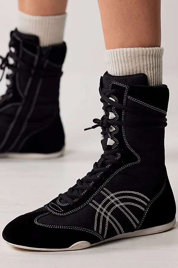 Jeffrey Campbell In The Ring Boxing Boots In Black/White 31% Off