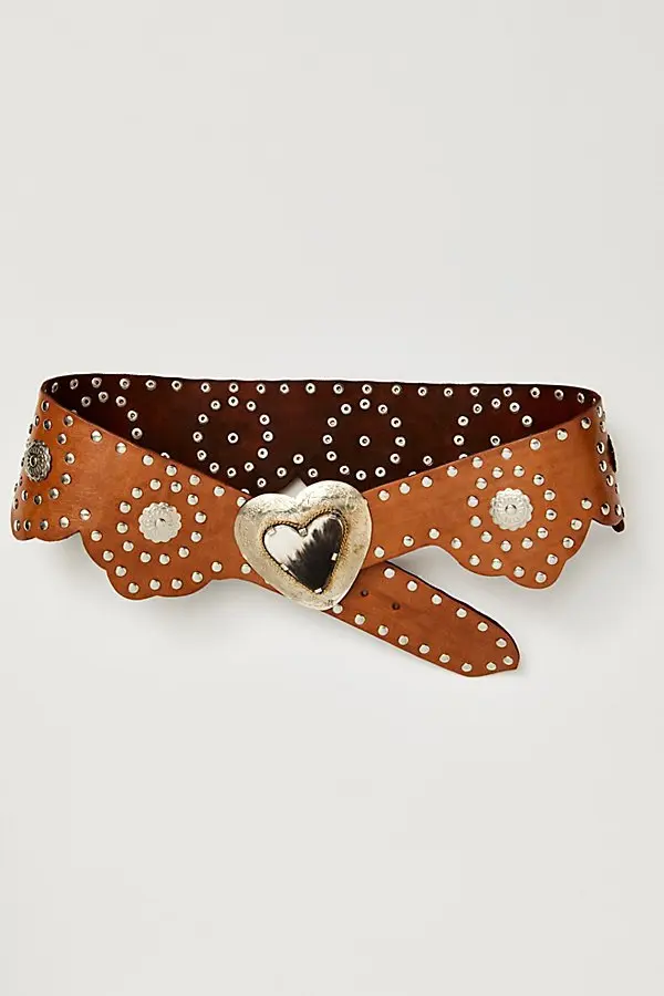 Free People Wildheart Studded Leather Belt - Cognac