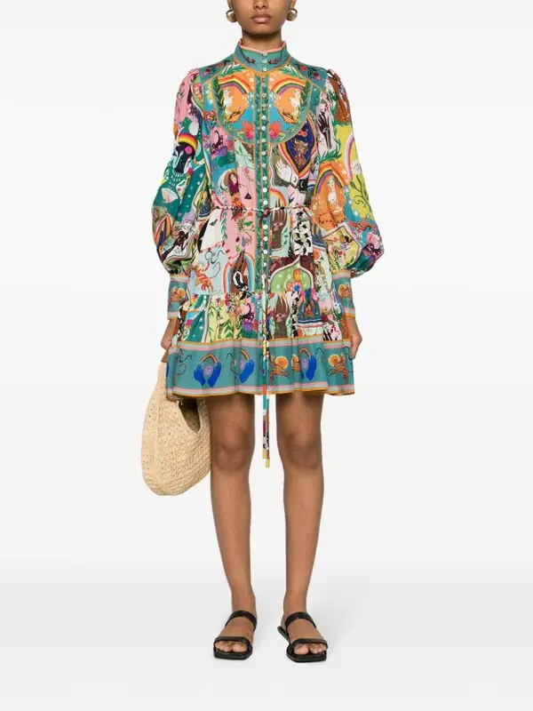 Alemais Evergreen Artwork-Print Mini Dress - Blue | Editorialist
