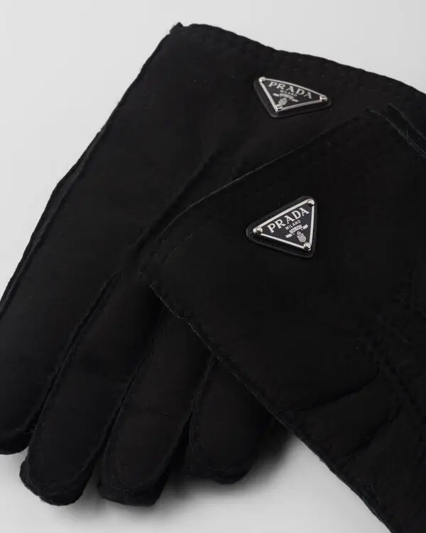Prada Suede Sheepskin Gloves - Black