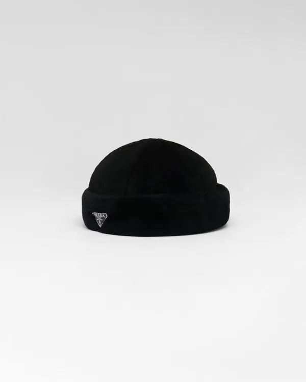 Prada Shearling Hat - Black