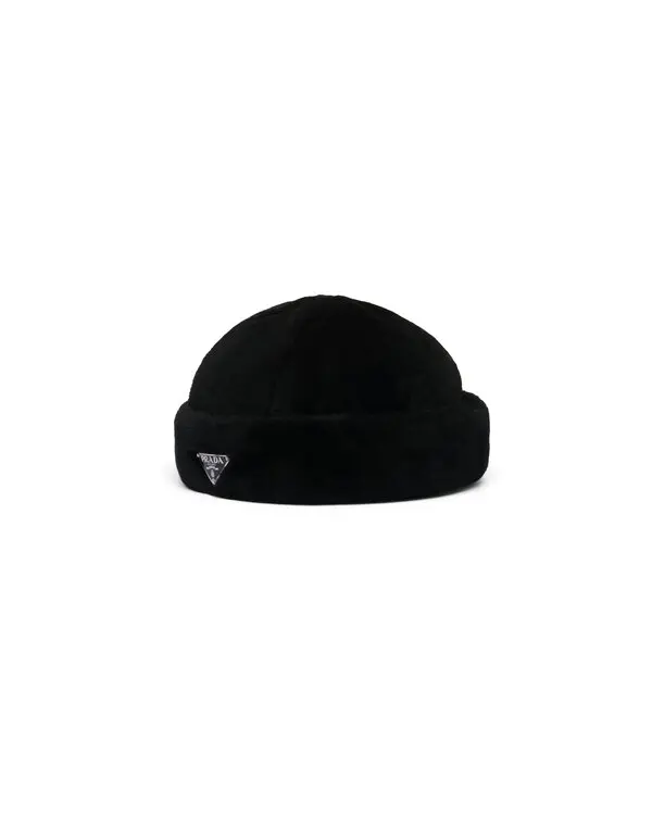 Prada Shearling Cap - Black