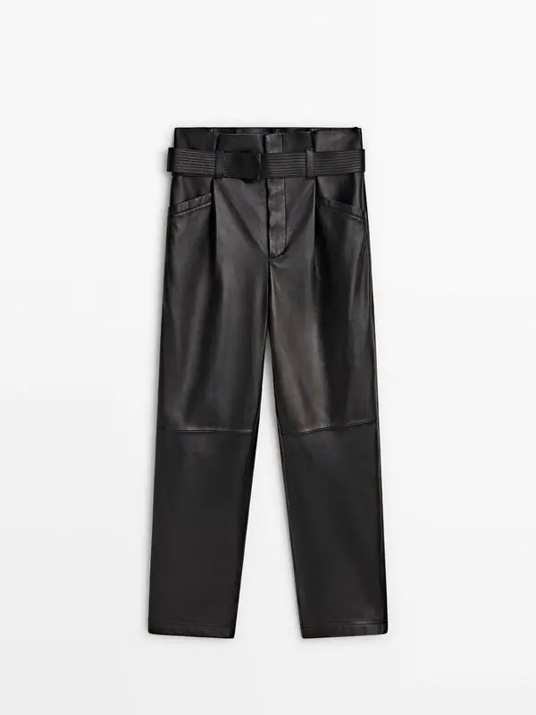 Massimo Dutti Nappa Leather Trousers Black Editorialist