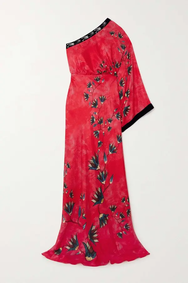 saloni lily one shoulder dress Saloni Lily Saloni One Shoulder Dress Saloni Lily One-shoulder Floral Silk  Kimono Gown In Garden