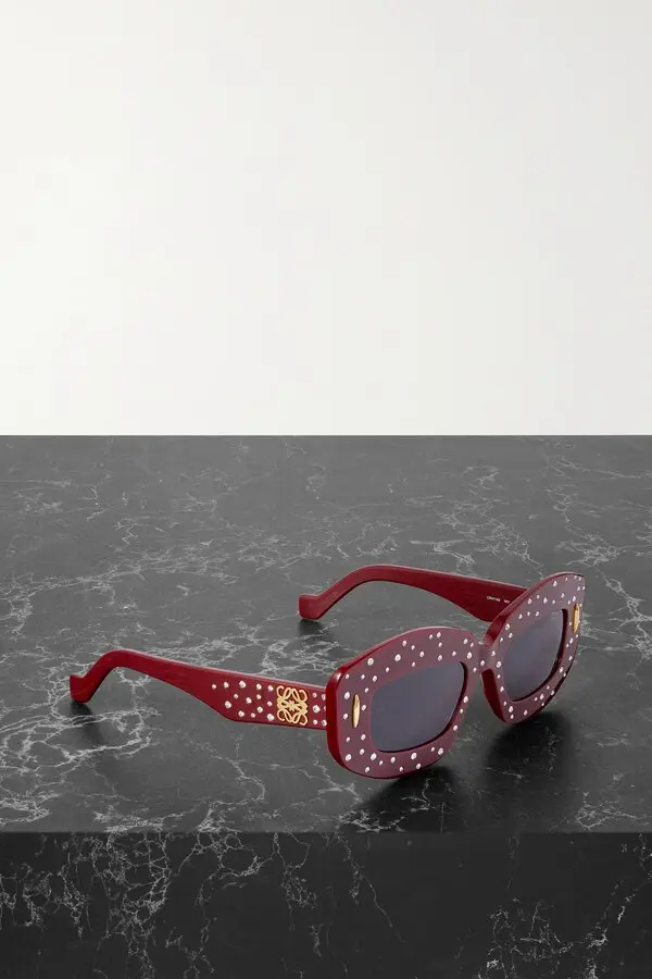 Loewe Oversized Square-frame Crystal-embellished Sunglasses - Burgundy