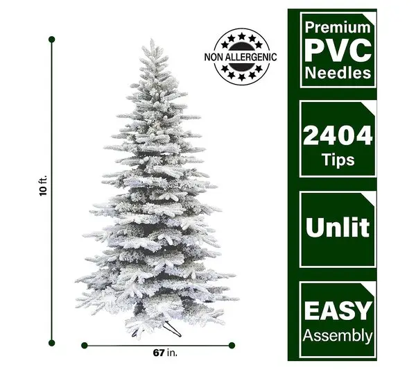 FRASER HILL FARM 10-ft. Flocked Mountain Pine C Hristmas Tree