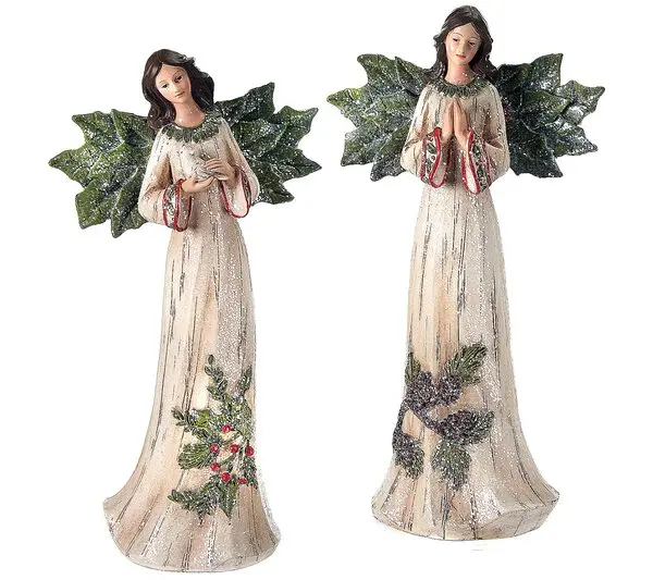 VALERIE PARR HILL Set Of 2 Holly Winged Angel 12 - One-color