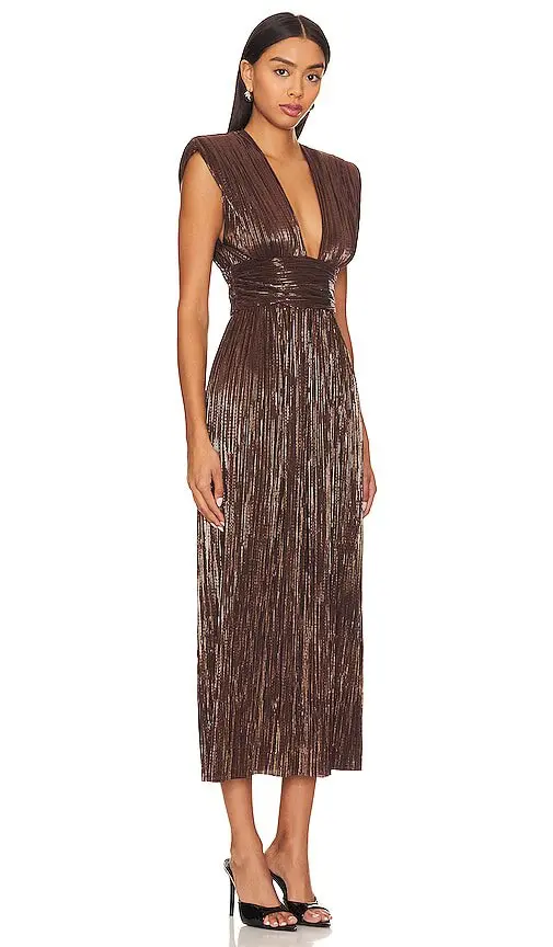 SABINA MUSAYEV Pleated Plunge Neck Midi Dress