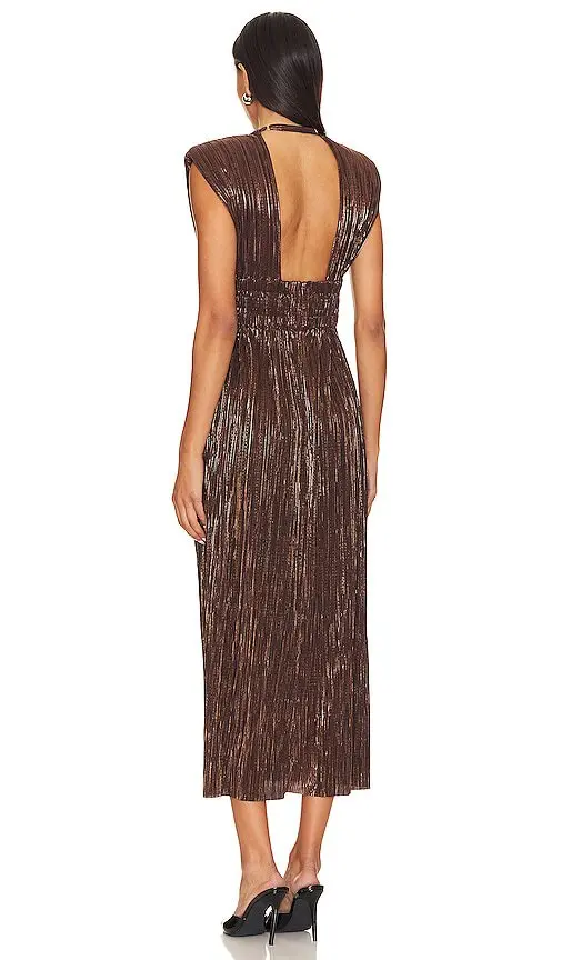 SABINA MUSAYEV Pleated Plunge Neck Midi Dress