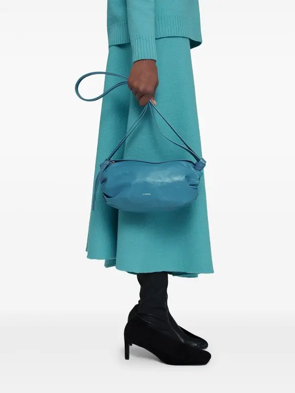 Jil Sander Drawstring-Detail Leather Crossbody Bag In Blue - 32