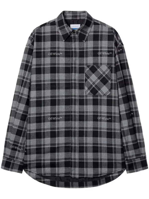 Off-White Logo-embroidered Checked Padded Shirt - Grey